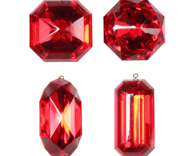 Red Jewel Ornament Set of 4, Red Jewel Ornaments, Red Ornamnets, Gem ...