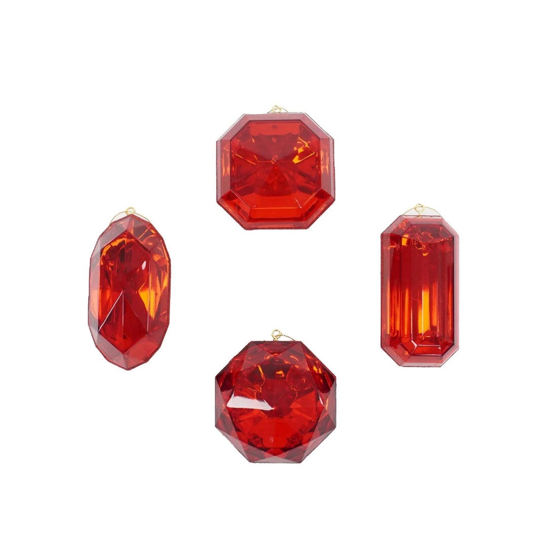 Red Jewel Ornament Set of 4, Red Jewel Ornaments, Red Ornamnets, Gem ...