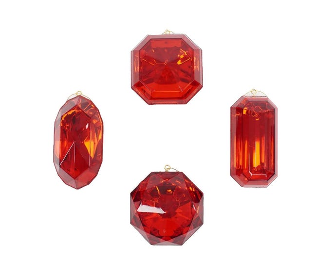 Red Jewel Ornament Set of 4, Red Jewel Ornaments, Red Ornamnets, Gem ...