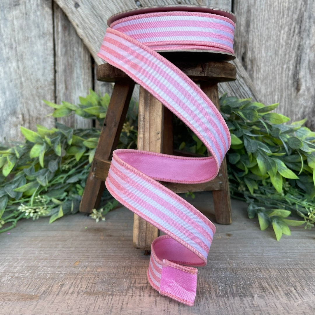 1 Pink Newport Stripes Ribbon, Farrisilk Ribbon, Pink Stripe Ribbon ...