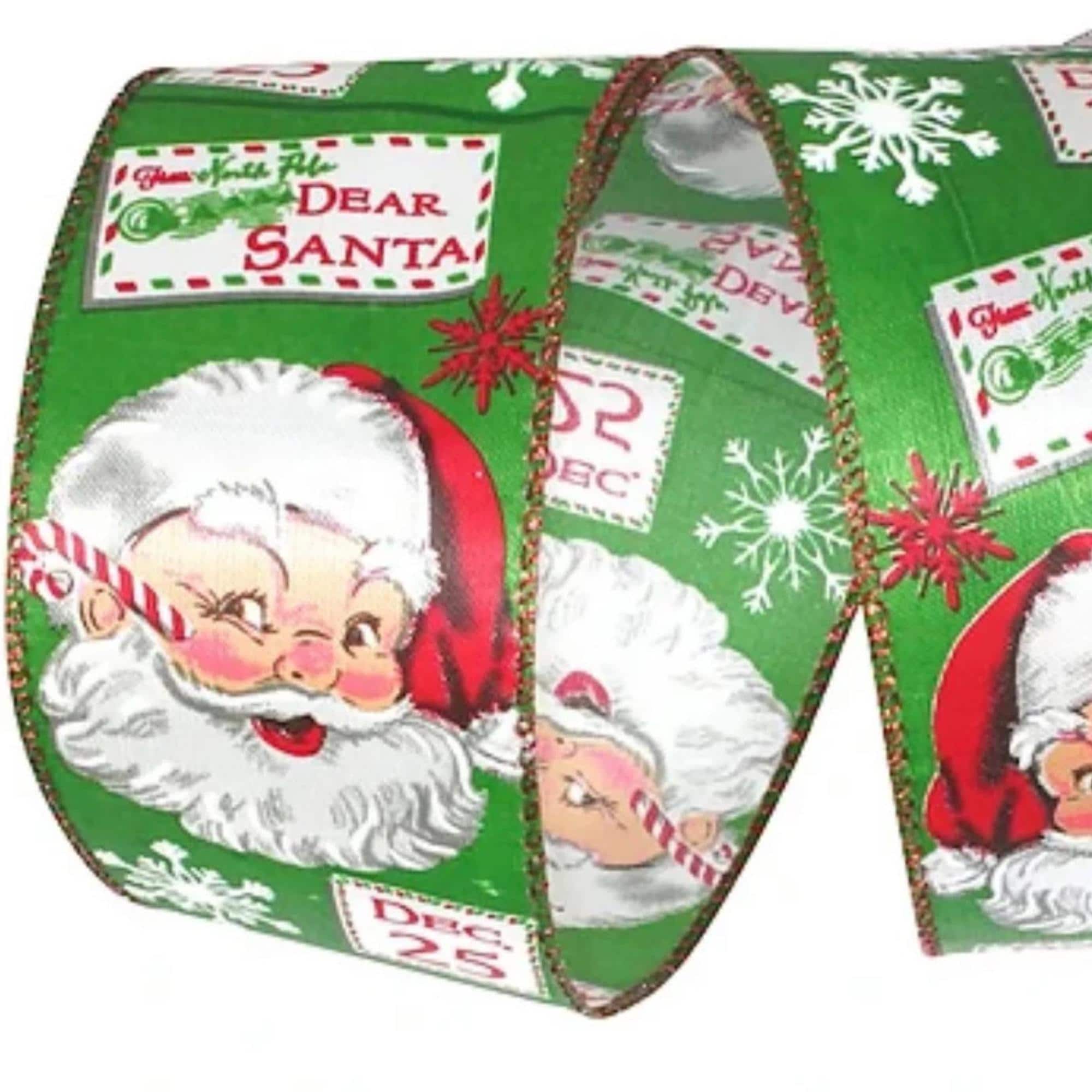 2.5 Vintage Santa Ribbon, Dear Sata Ribbon, Retro Santa Ribbon, Wired ...