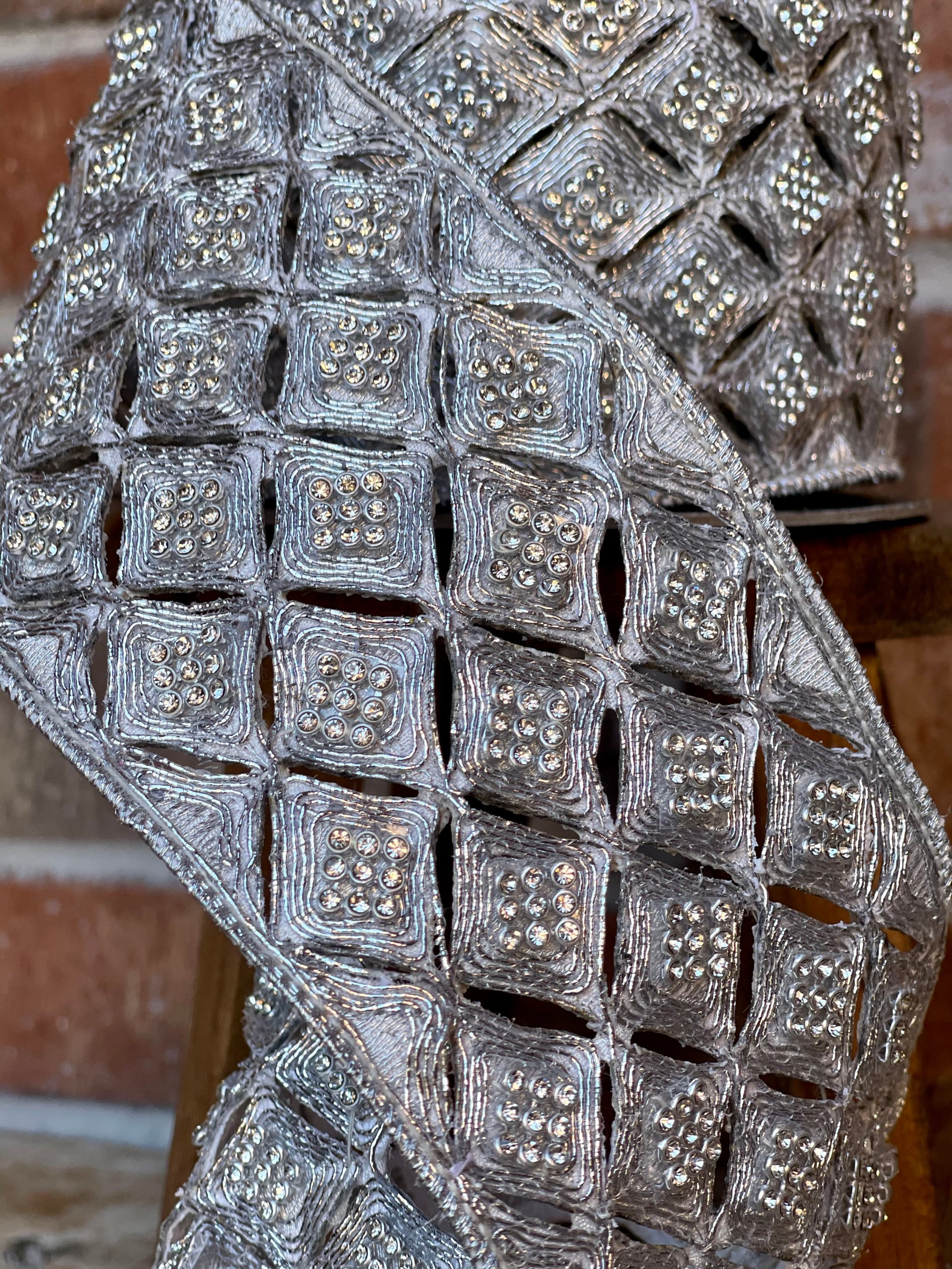 Jeweled ribbon, farrisilk ribbon, silver jeweled ribbon, 4 inch ribbon ...