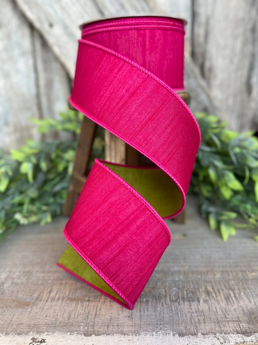 2.5" Hot Pink Spring Greenery Ribbon,farrisilk Ribbon, Hot Pink Green ...