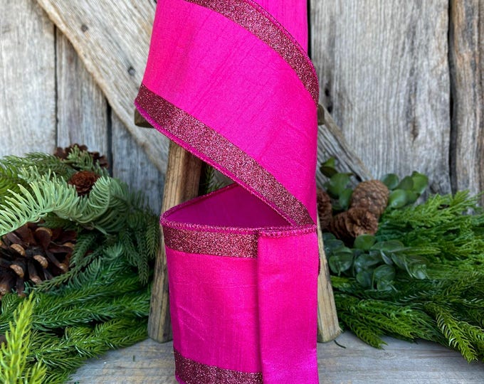 4" Hot Pink Ribbon, Hot Pink Wired Ribbon, Christmas Ribbon, Ribbon for ...