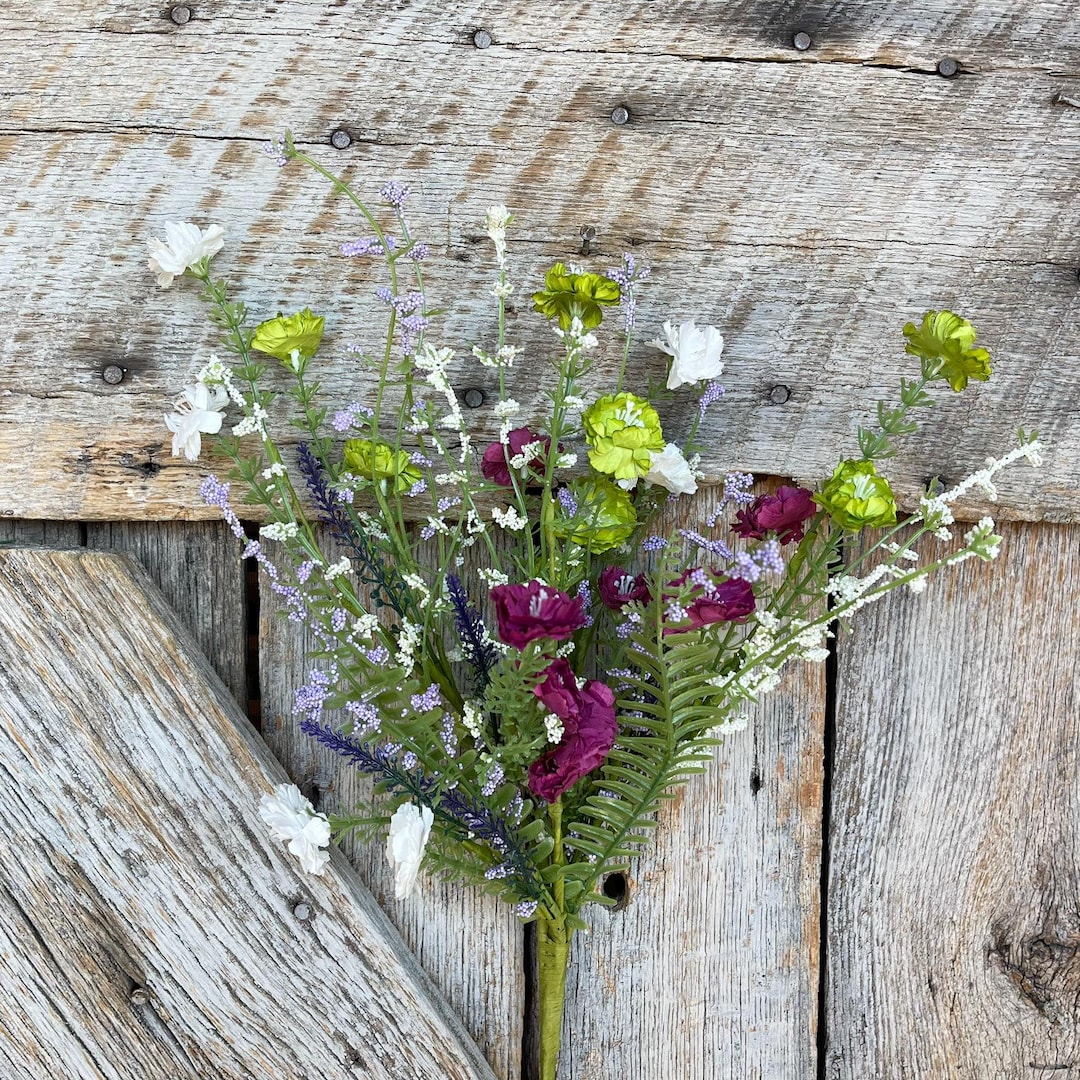 20" Purple Lime Green Mixed Wild Flower Bush, Floral Filler Spray ...
