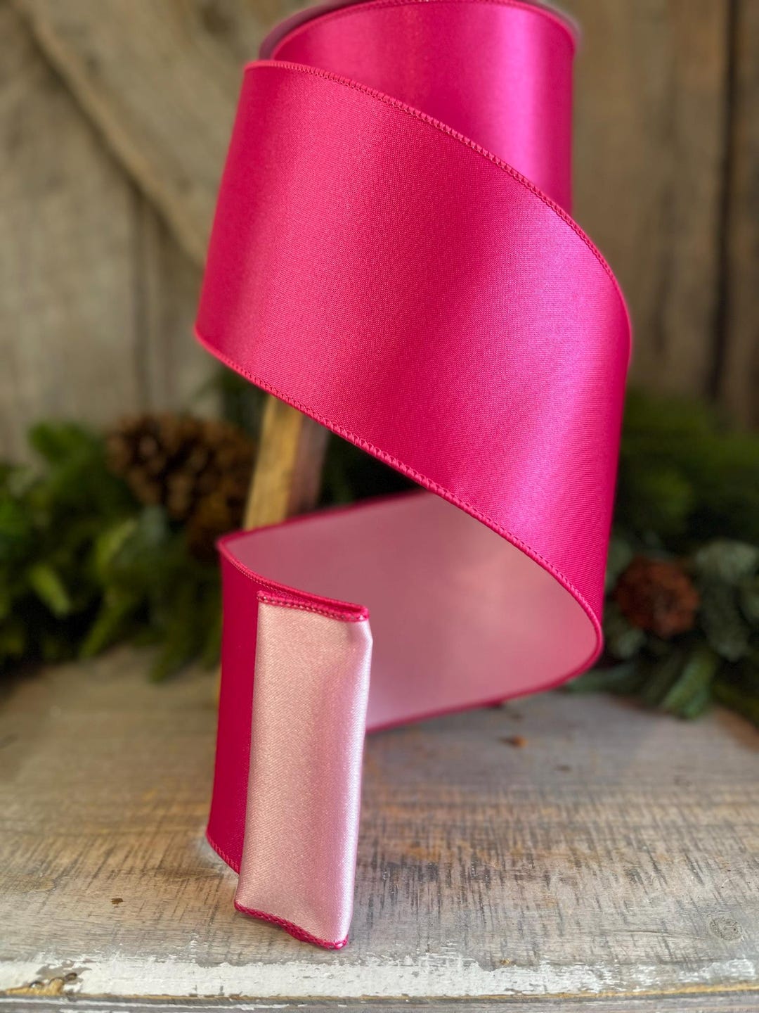 4" Hot Pink Light Pink Wired Satin Ribbon, Farrisilk Ribbon, Duo Satin ...