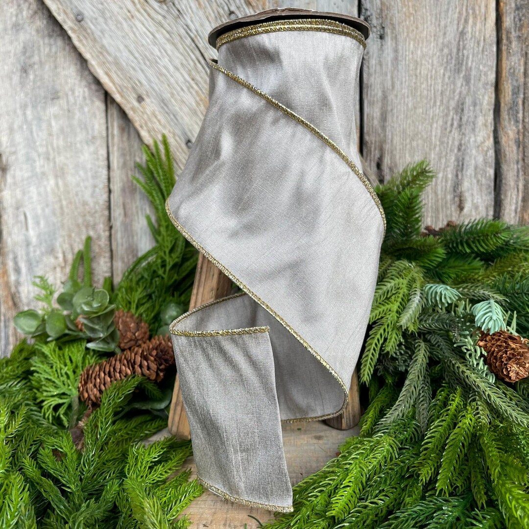 4" Platinum Ribbon, Christmas Tree Ribbon, Wreath Ribbon, Wired Ribbon ...