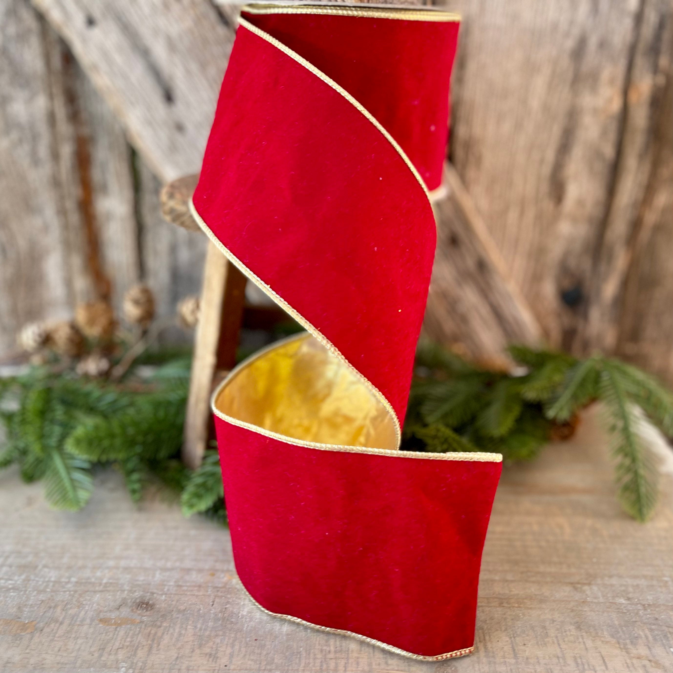 4 Farrisilk Flocked Deep Red Velvet, Christmas Tree Ribbon, Wreath ...