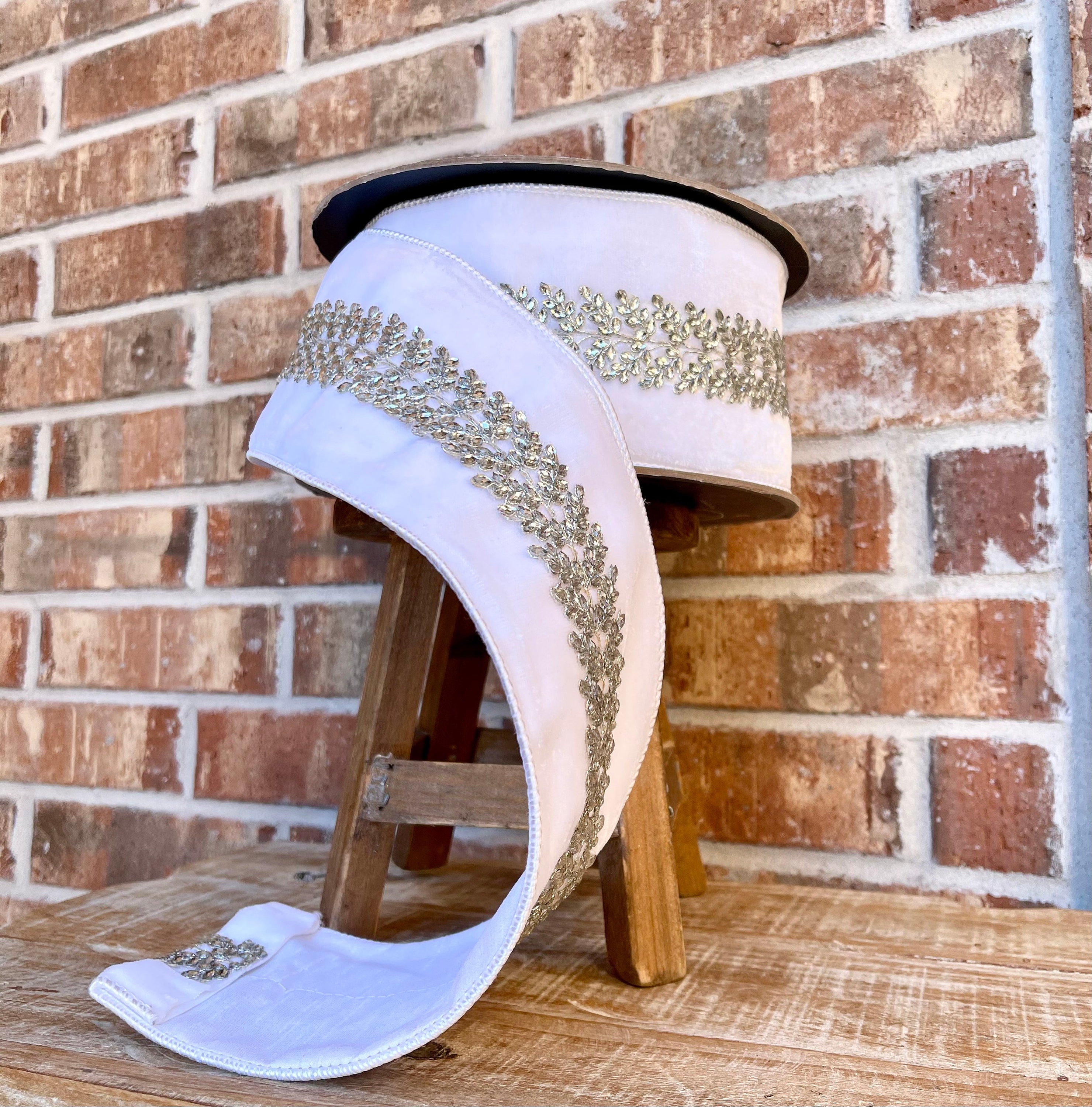 D Stevens ribbon, velvet jeweled ribbon, white ribbon, 4 inch ribbon ...