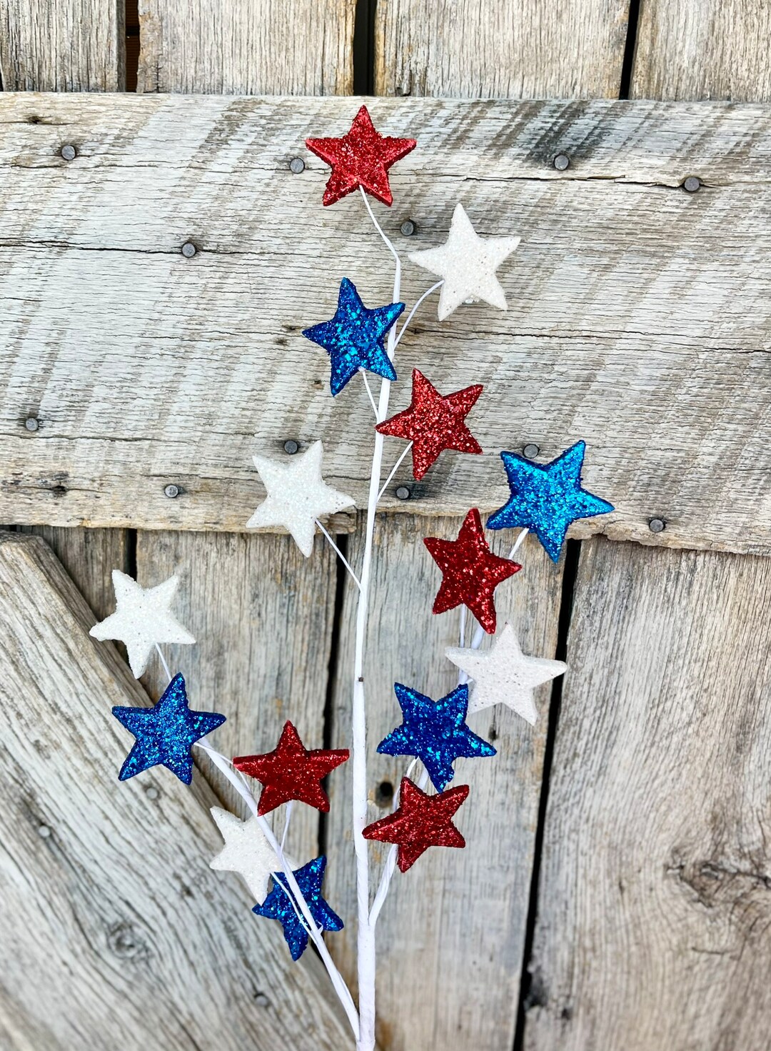 28" Red White Blue Star Glitter Spray, Patriotic Spray, Patriotic Star ...
