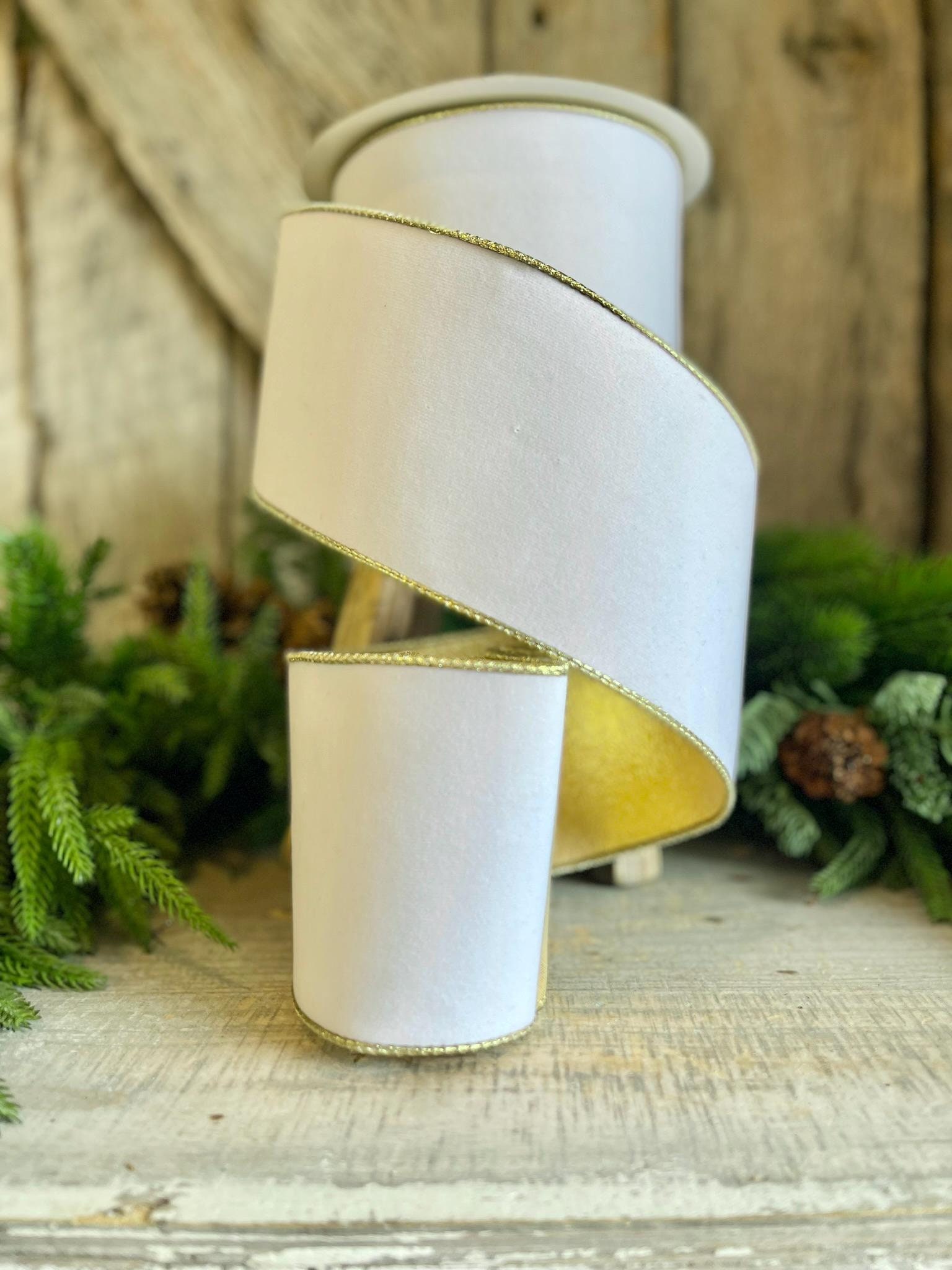 4 Farrisilk Flocked White Velvet, Ivory Flocked Ribbon, Cream White ...