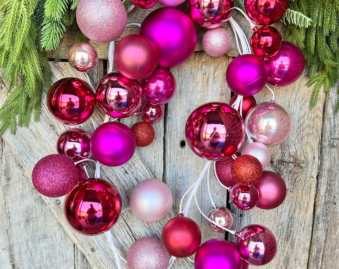 48" Pink Ball Garland, Pinkmas Decor, Pink Christmas Tree, Pink ...
