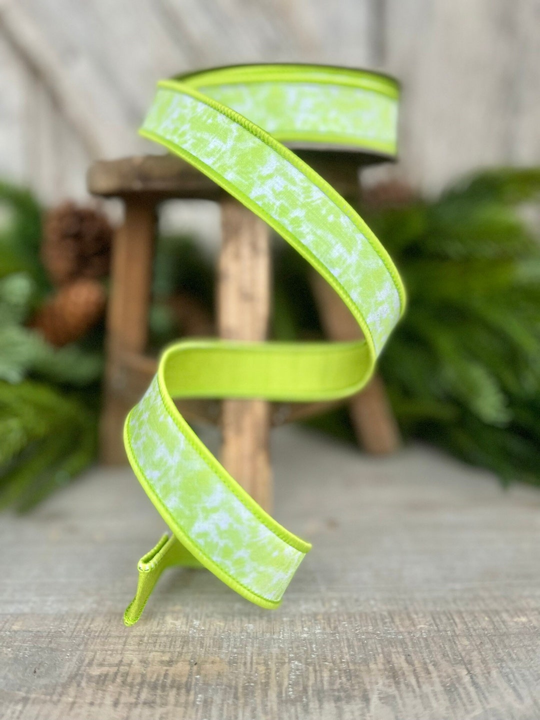 1" Green Tie Dye Ribbon, Farrisilk Ribbon, Spring Ribbon, Lime Green ...