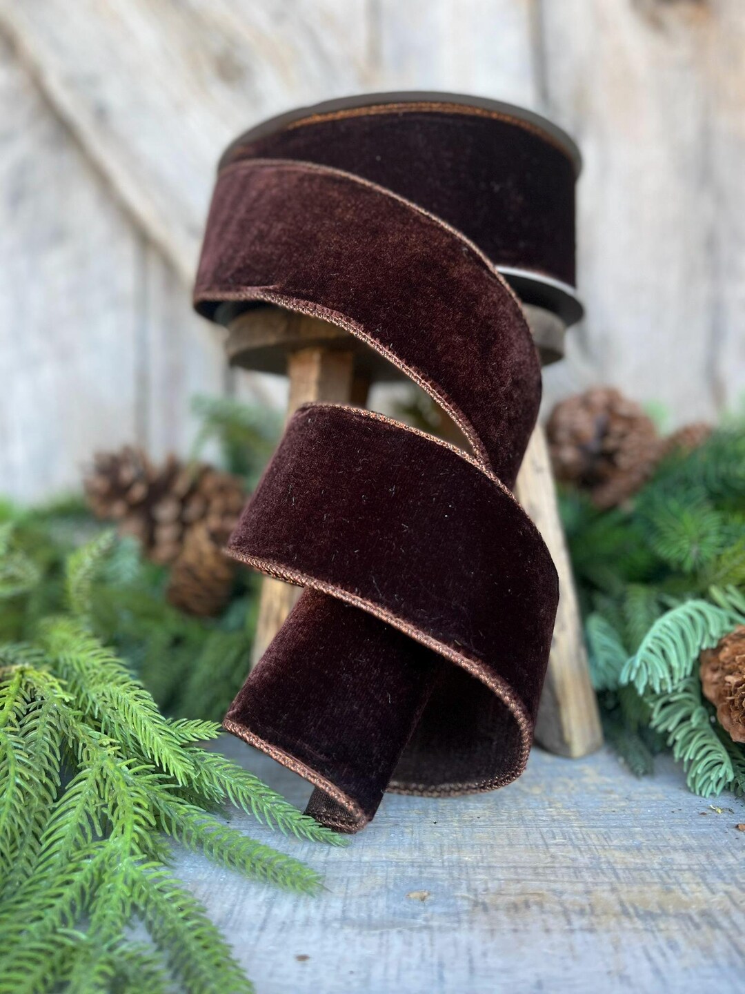 2.5” Chocolate Velvet Ribbon, Farrisilk Ribbon, Designer Ribbon, Brown ...