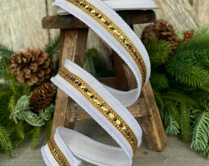 1" White Gold Twinkle Trim Ribbon, Farrisilk Ribbon, Gold Jeweled ...