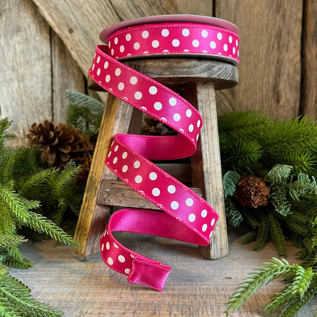 1" Hot Pink Mini Dots, Farrisilk Ribbon, Wired Ribbon,hot Pink Polka ...