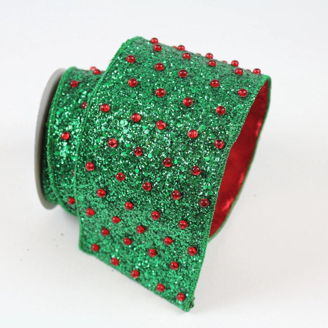 4 Emerald Green and Red Christmas Ribbon, Christmas Tree Ribbon ...