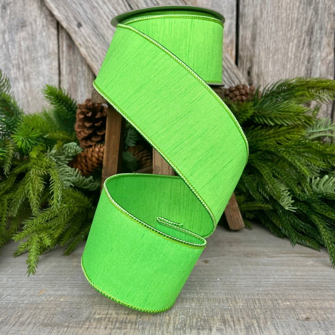 2.5 Green Dupion Ribbon, Farrisilk Ribbon, Wired Ribbon, Bright Green ...