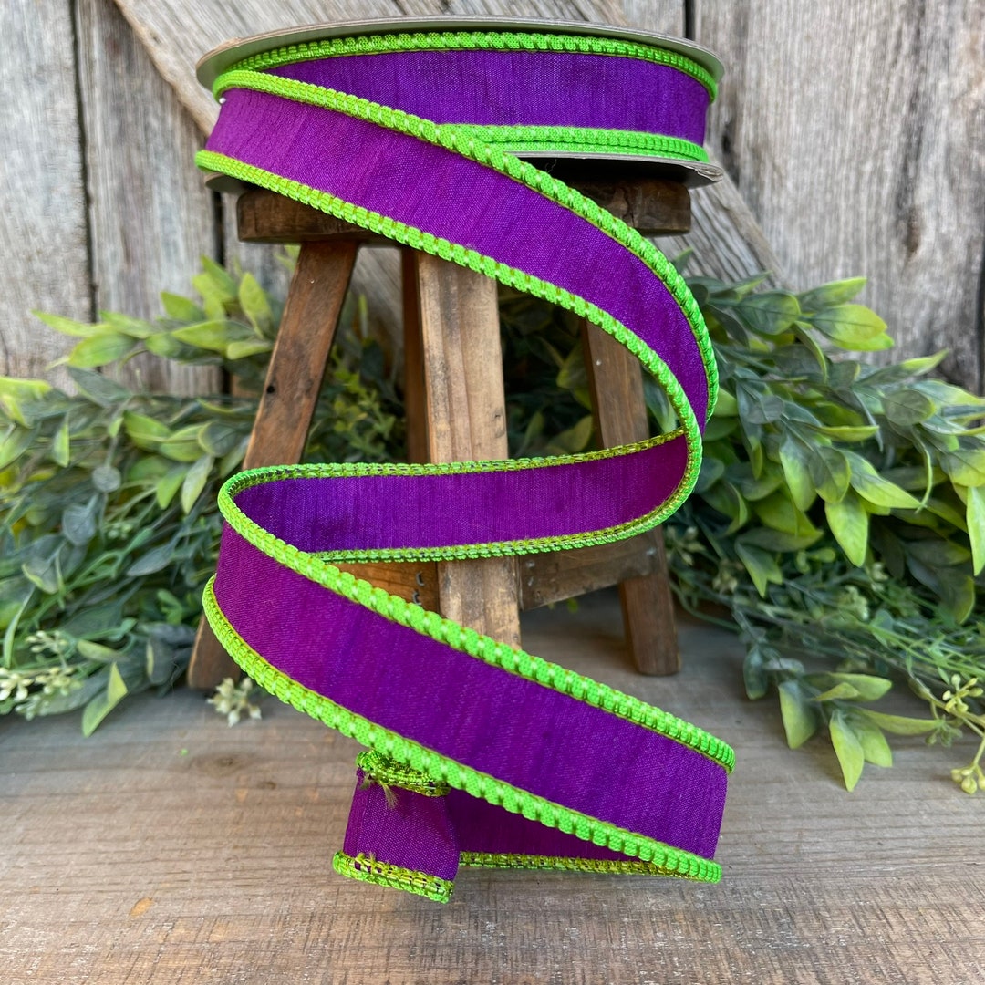 1" Purple Lime Green Corded Ribbon, Farrisilk Ribbon, Wired Ribbon ...