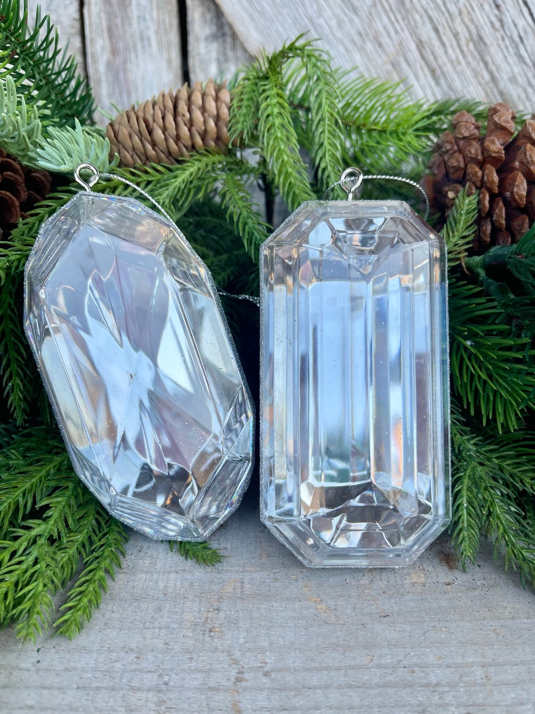 Set of 2 5 Clear Jewel Ornament, Jewel Oramnet, Christmas Ornament ...