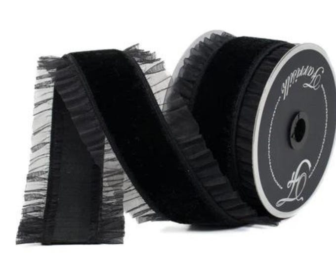 3" Black Ruffle Ribbon, Farrisilk Ribbon, Black Christmas Ribbon, Black ...