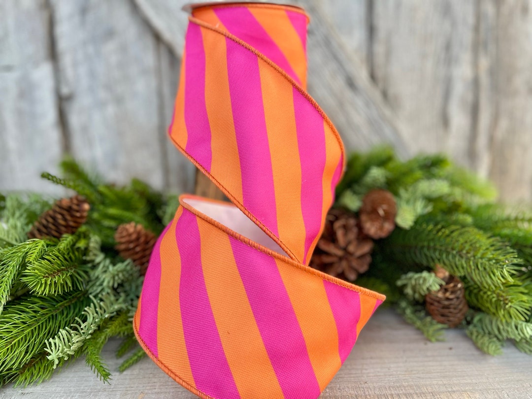4" Orange & Pink Diagonal Stripe Ribbon, Christmas Ribbon, Pinkmas ...