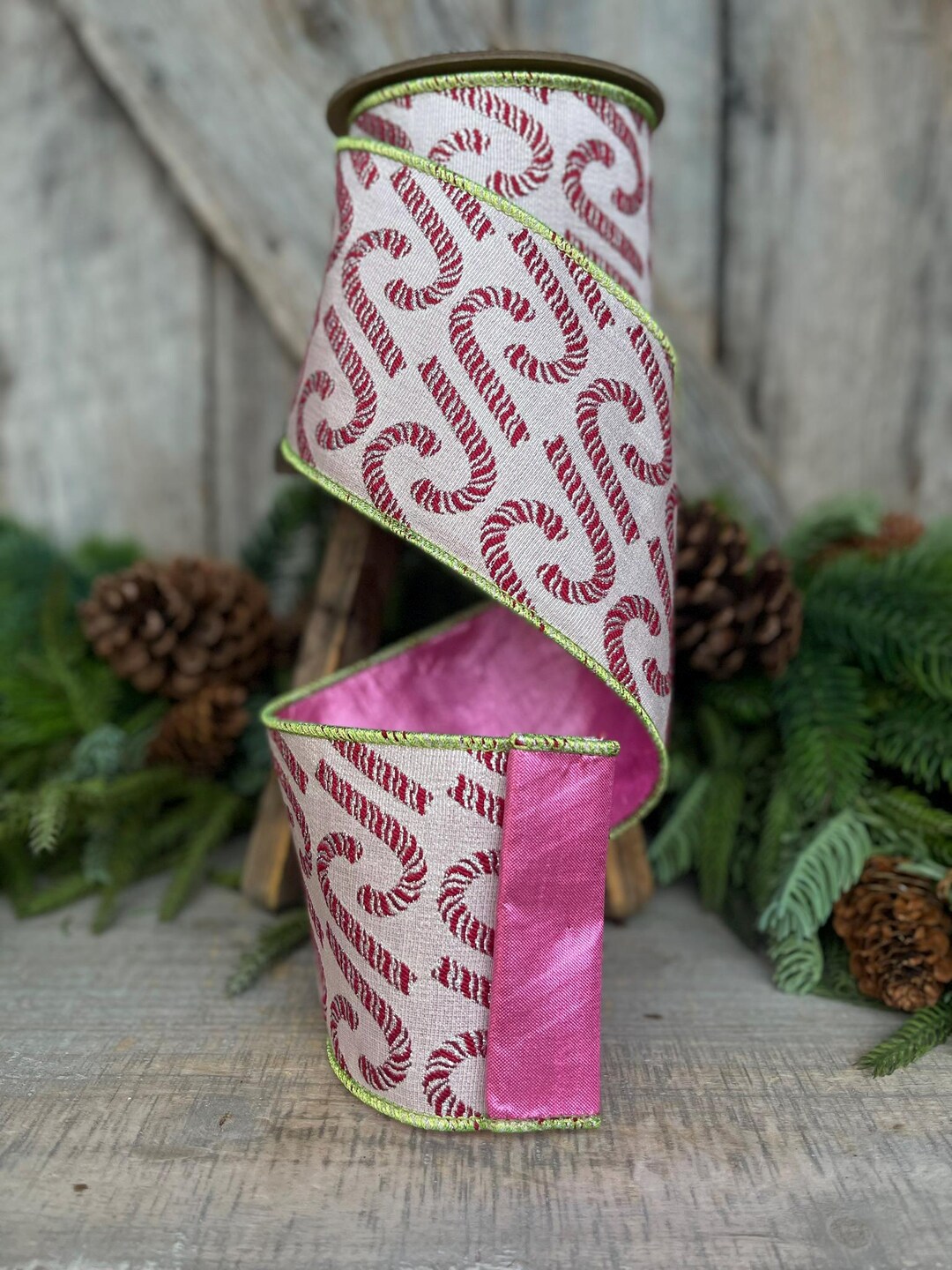 4" Pink Candy Cane Ribbon, Christmas Ribbon, Candy Ribbon, Christmas ...