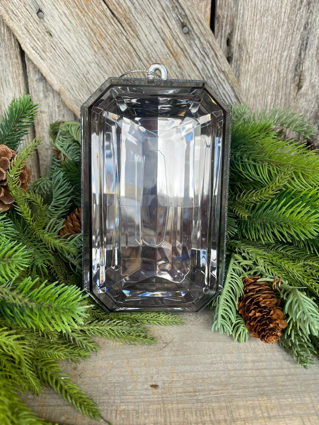 Pewter Silver 8 Jewel Ornament, Rectangle Jewel Ornament, Emerald Cut ...