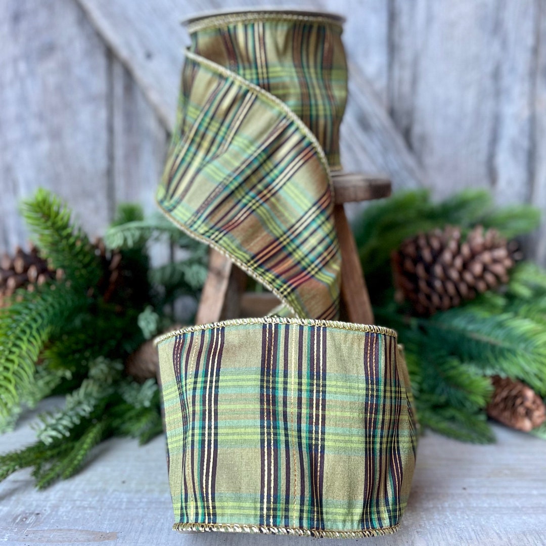 4" Green Moss Christmas Plaid, Woodsy Christmas Ribbon, Christmas Plaid ...