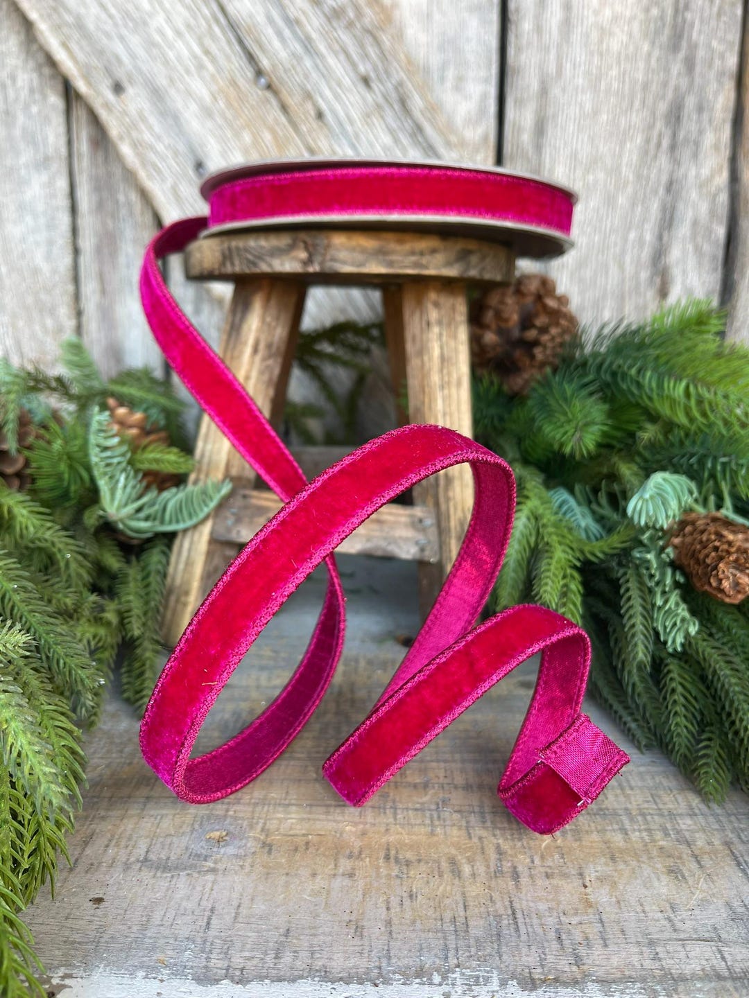 3/4" Hot Pink Velvet Luster Wired Ribbon, Farrisilk Ribbon, Velvet ...