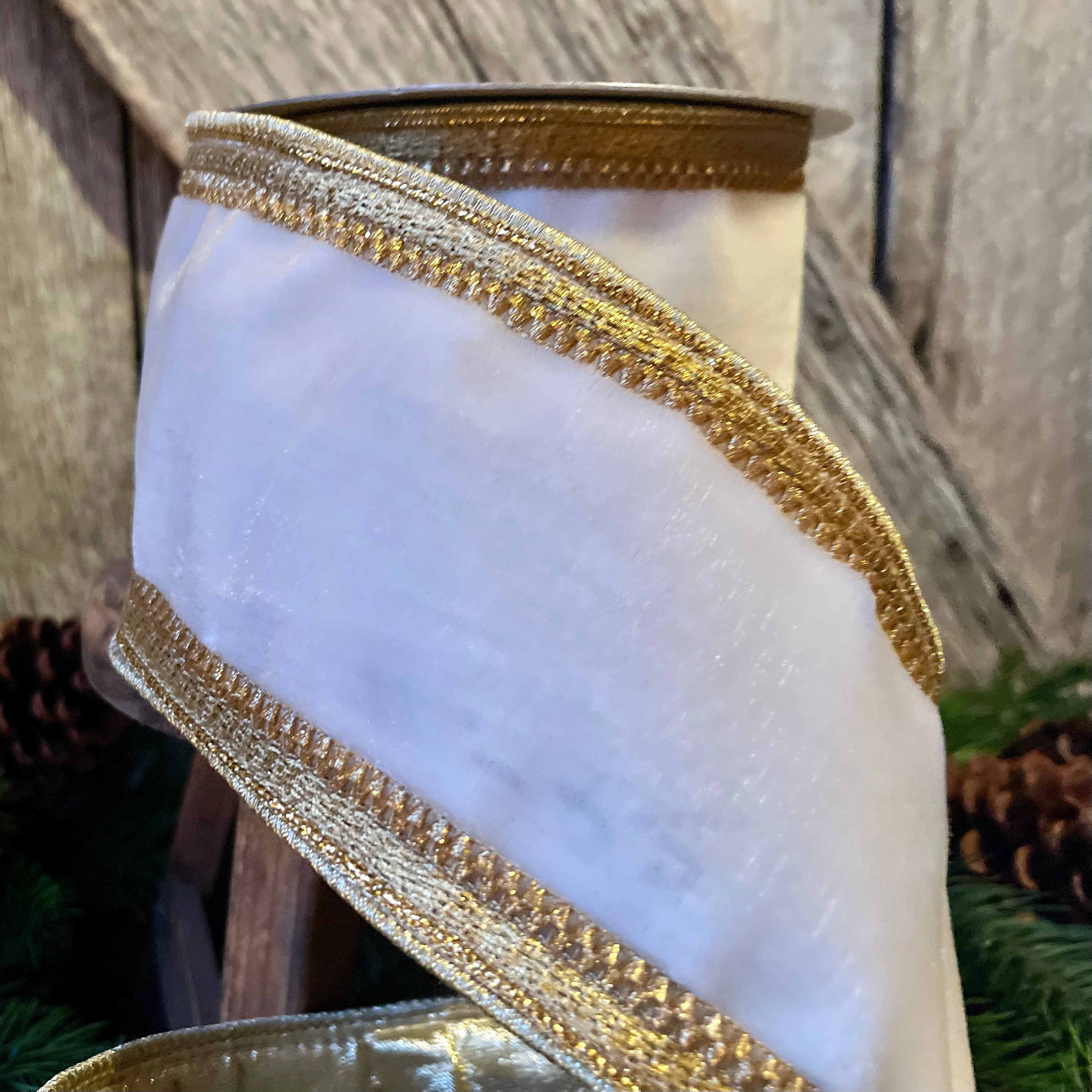 4 Ivory and Gold Ribbon, Christmas Ribbon, Christmas Tree Ribbon ...