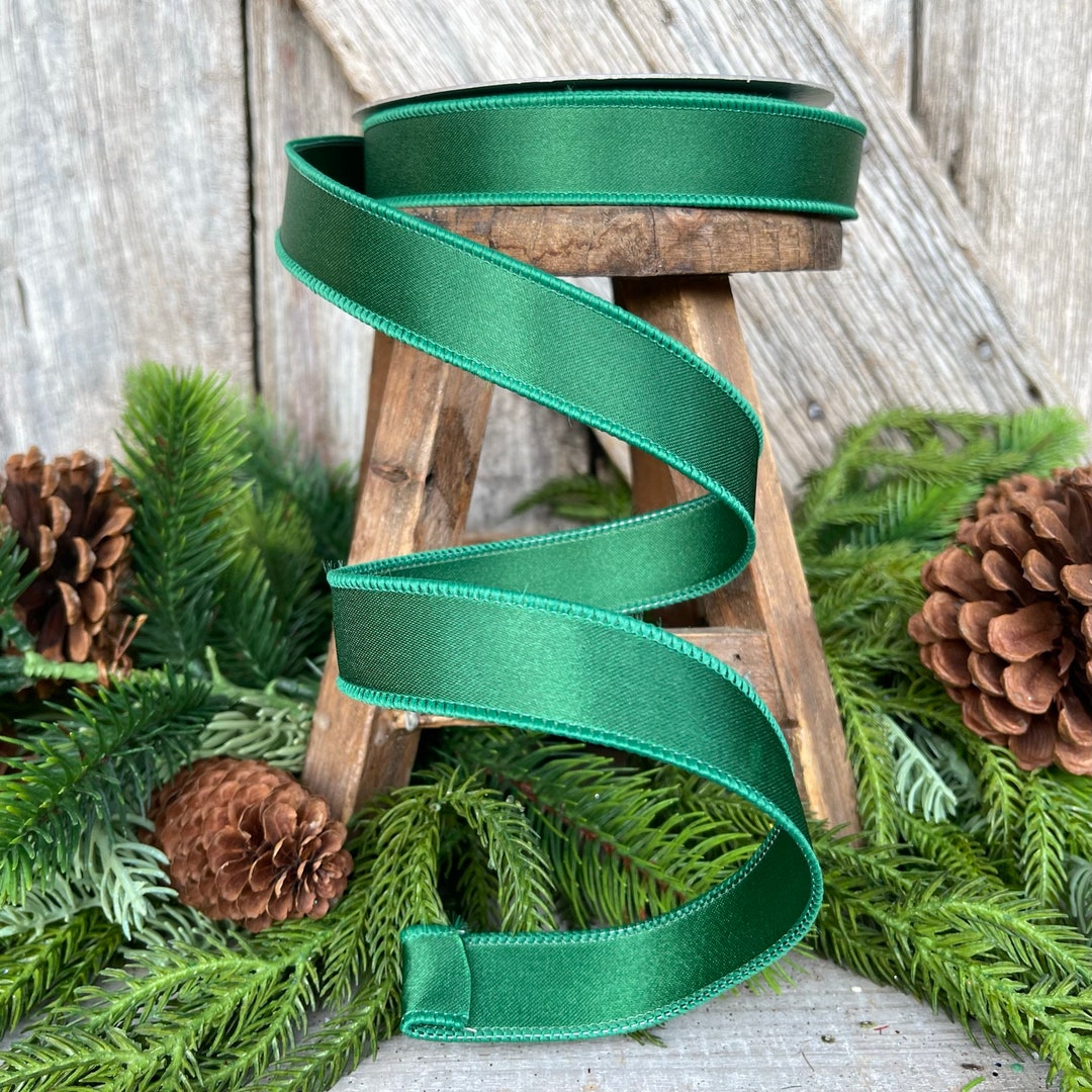 1" Emerald Satin Ribbon, Farrisilk Ribbon, Wired Ribbon, Christmas ...
