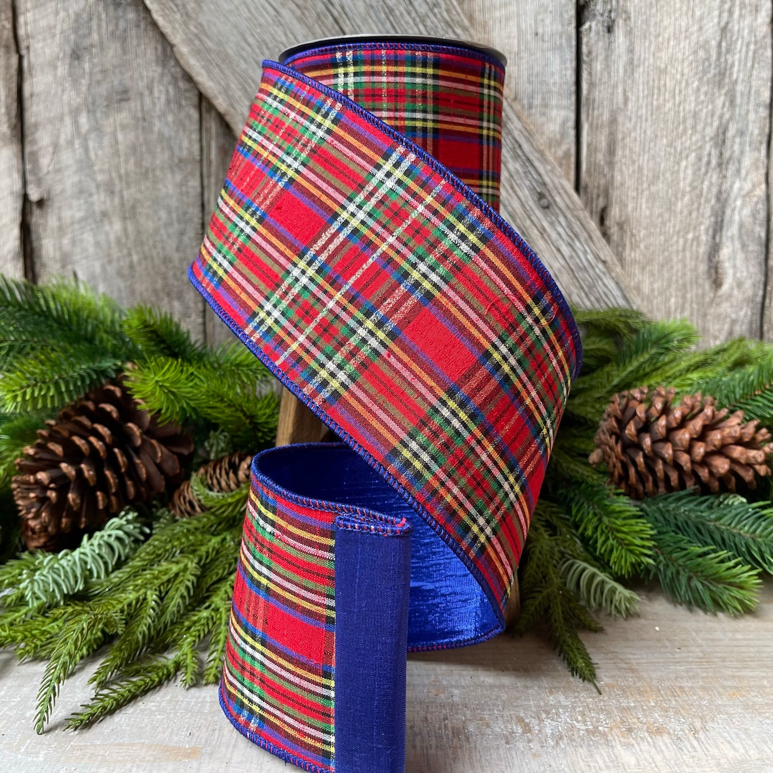 4" Blue Caroler Plaid Ribbon, Farrisilk Ribbon, Plaid Ribbon, Christmas ...