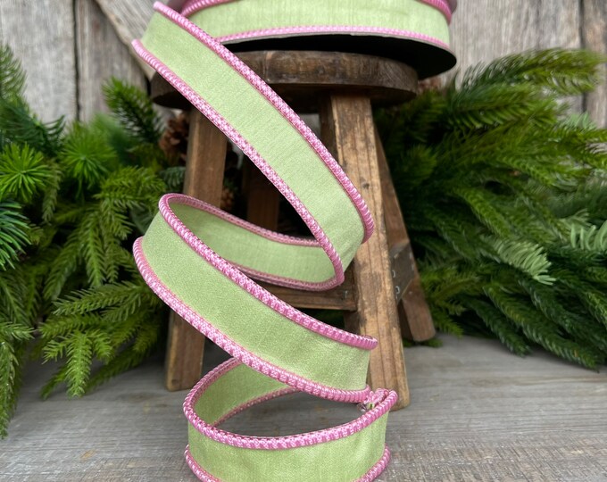 1" Mint Green Pink Sherbert Cord Ribbon, Farrisilk Ribbon, Mint Green ...