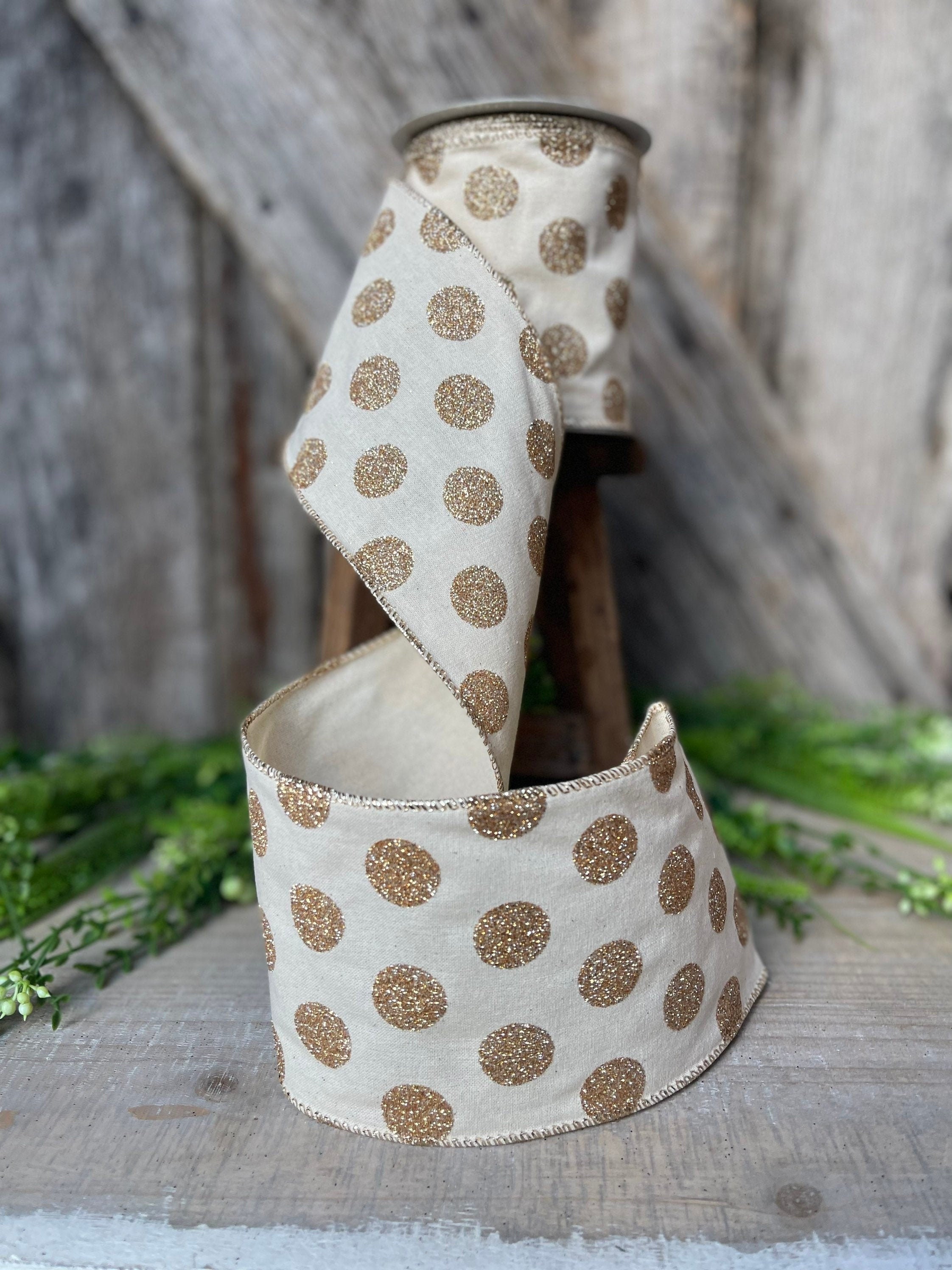 4 Gold Ribbon, Christmas tree ribbon Wired Ribbon, Wreath Supply, Gold ...