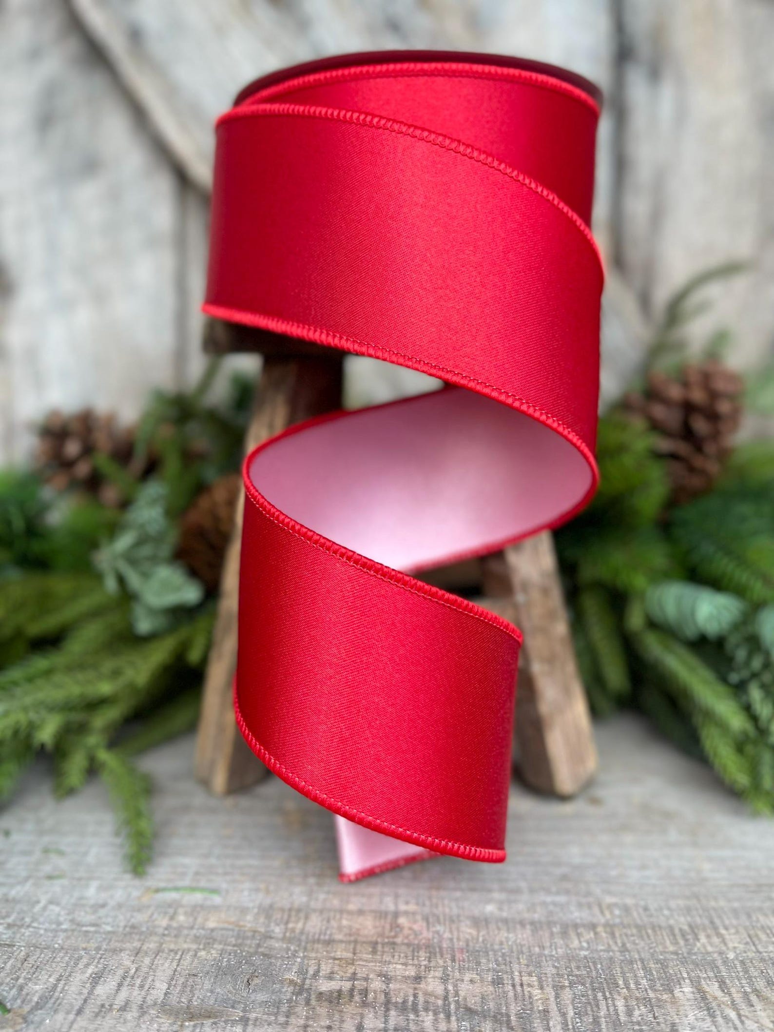 2.5 Red Pink Satin Duo Ribbon, Farrisilk Ribbon, Christmas Ribbon ...