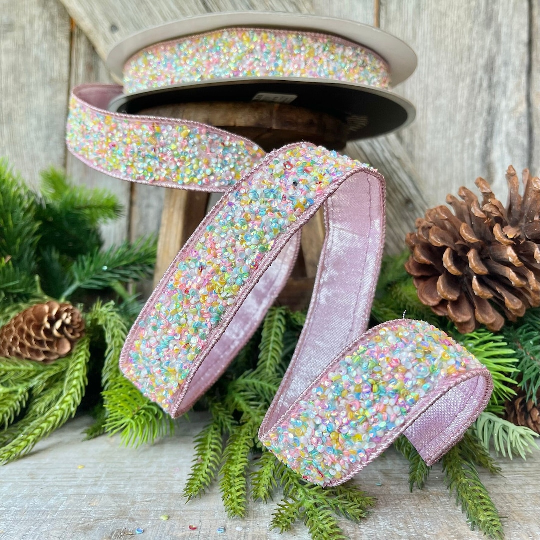 1.5" Sprinkles Ribbon, Farrisilk Ribbon, Beaded Ribbon, Pastel Sprinkle ...