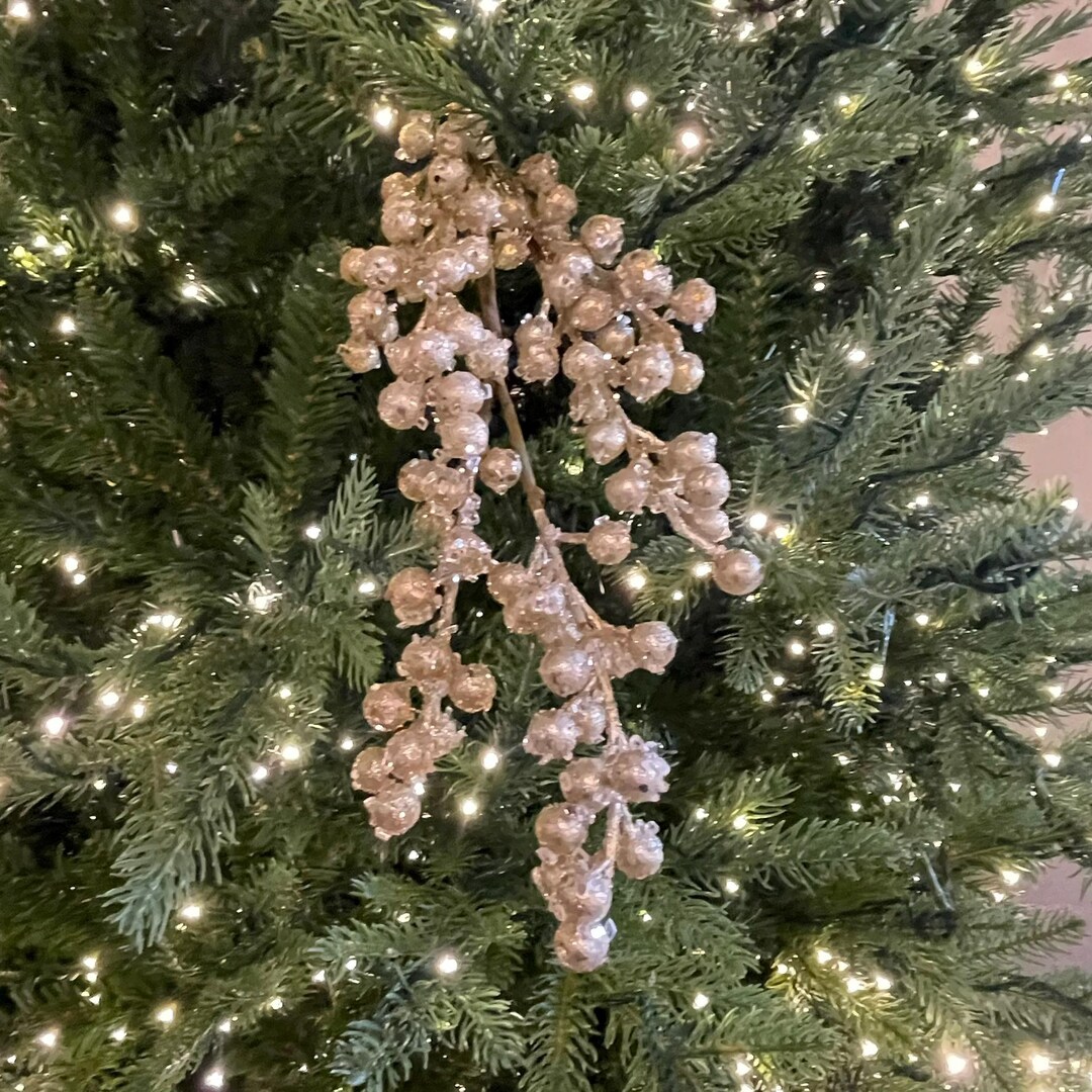 26" Gold Berry Spray, Christmas Berry Spray, Christmas Berries, Gold ...