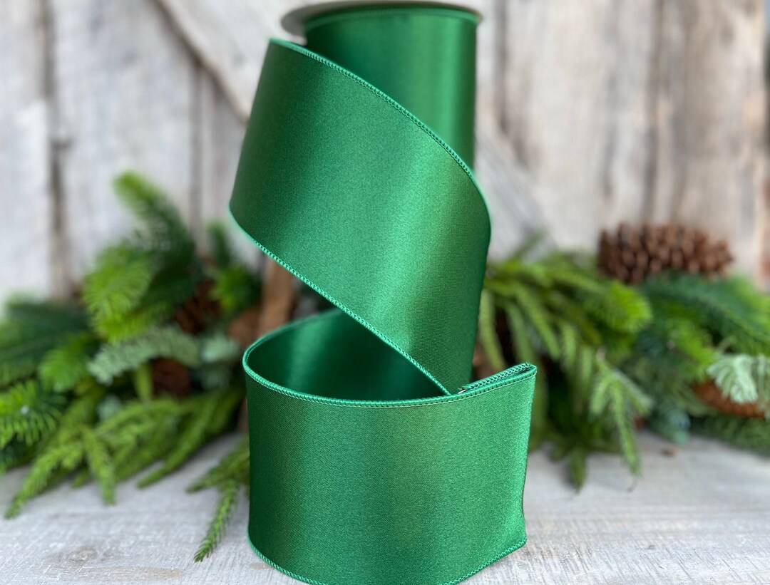 4 Emerald Green Satin Ribbon Farrisilk Ribbon Wired - Etsy