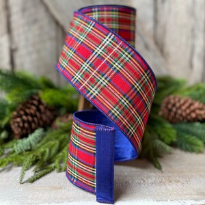 4" Blue Caroler Plaid Ribbon, Farrisilk Ribbon, Plaid Ribbon, Christmas ...