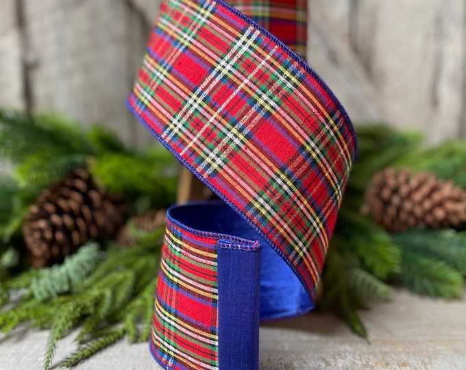 4" Blue Caroler Plaid Ribbon, Farrisilk Ribbon, Plaid Ribbon, Christmas ...
