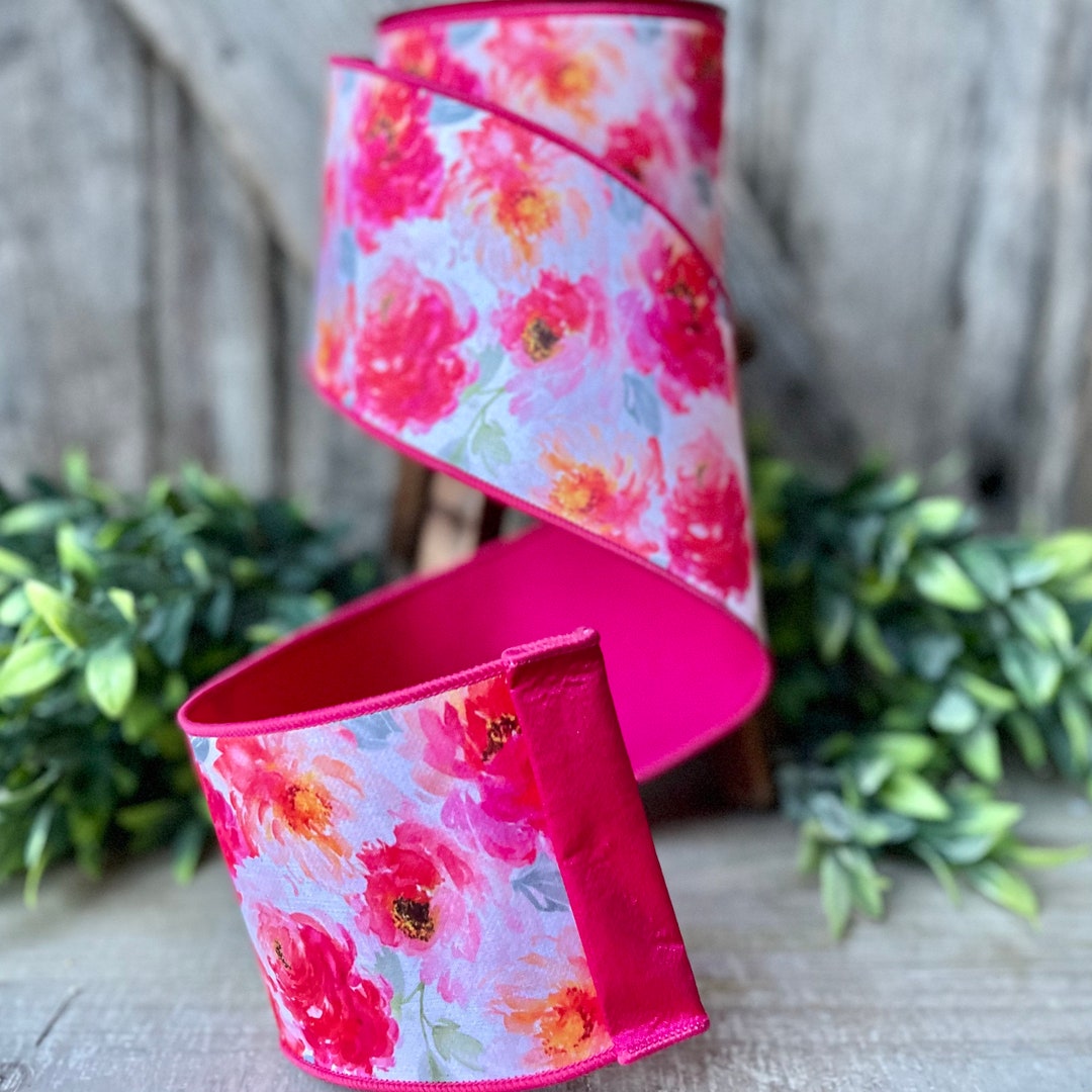 4" Pink Pastel Peonies Ribbon, Spring Ribbon, Pink Ribbon, Pink Floral ...