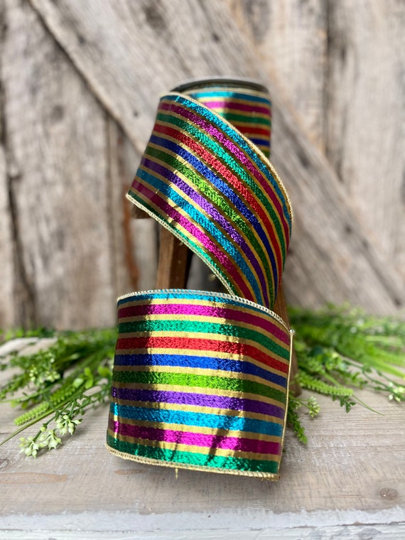4 Jewel Tone Stripe Ribbon Colorful Ribbon Wired Ribbon - Etsy