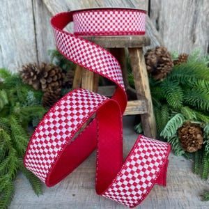 1.5 Red Mini Checks Ribbon, Farrisilk Ribbon, Check Ribbon, Christmas ...