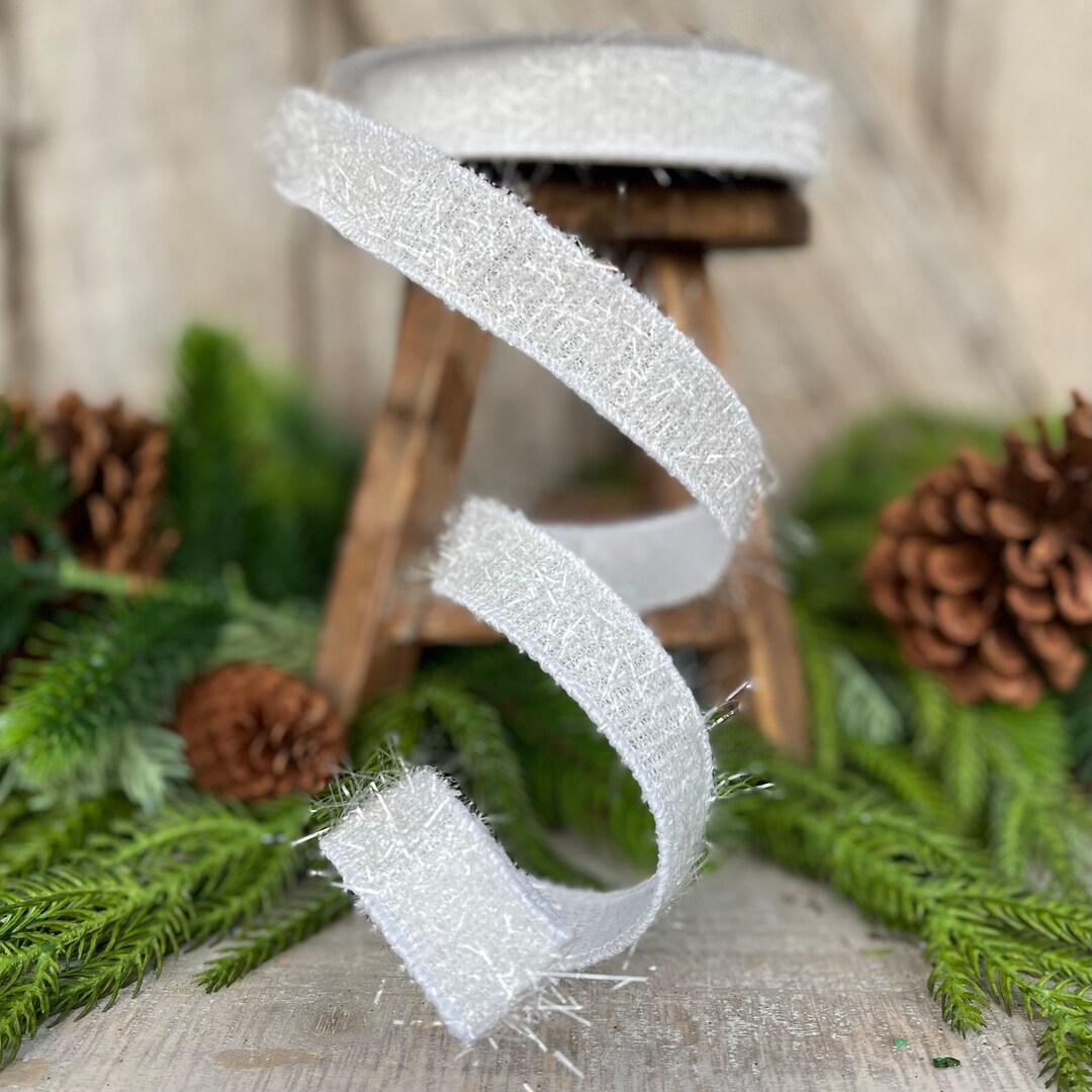 1 White Fuzzy Ribbon, Farrisilk Ribbon, Wired Ribbon, Fuzzy Ribbon ...