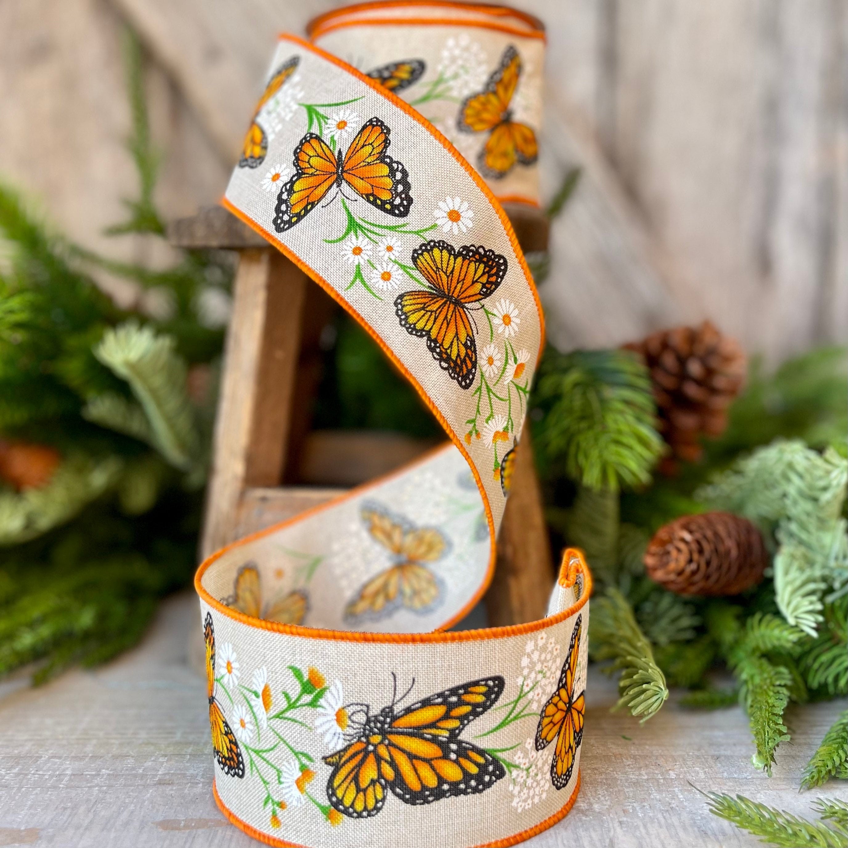 2.5 Orange and Black Monarch Butterfly wired ribbon, Butterfly Ribbon ...