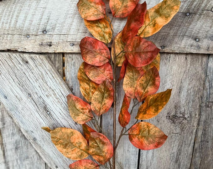 32" Orange Apple Leaf Spray, Fall Leaf Spray, Artificial Leaf Spray ...