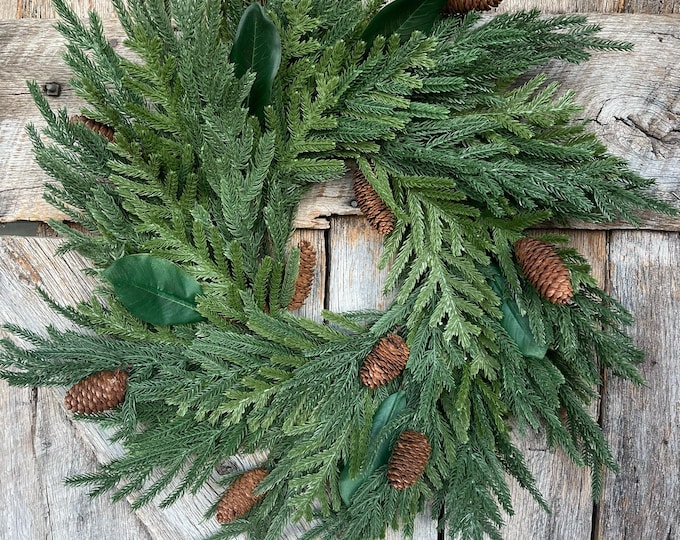 24" Norfolk Pine Wreath, Real Touch Norfolk Pine Wreath, Artificial ...