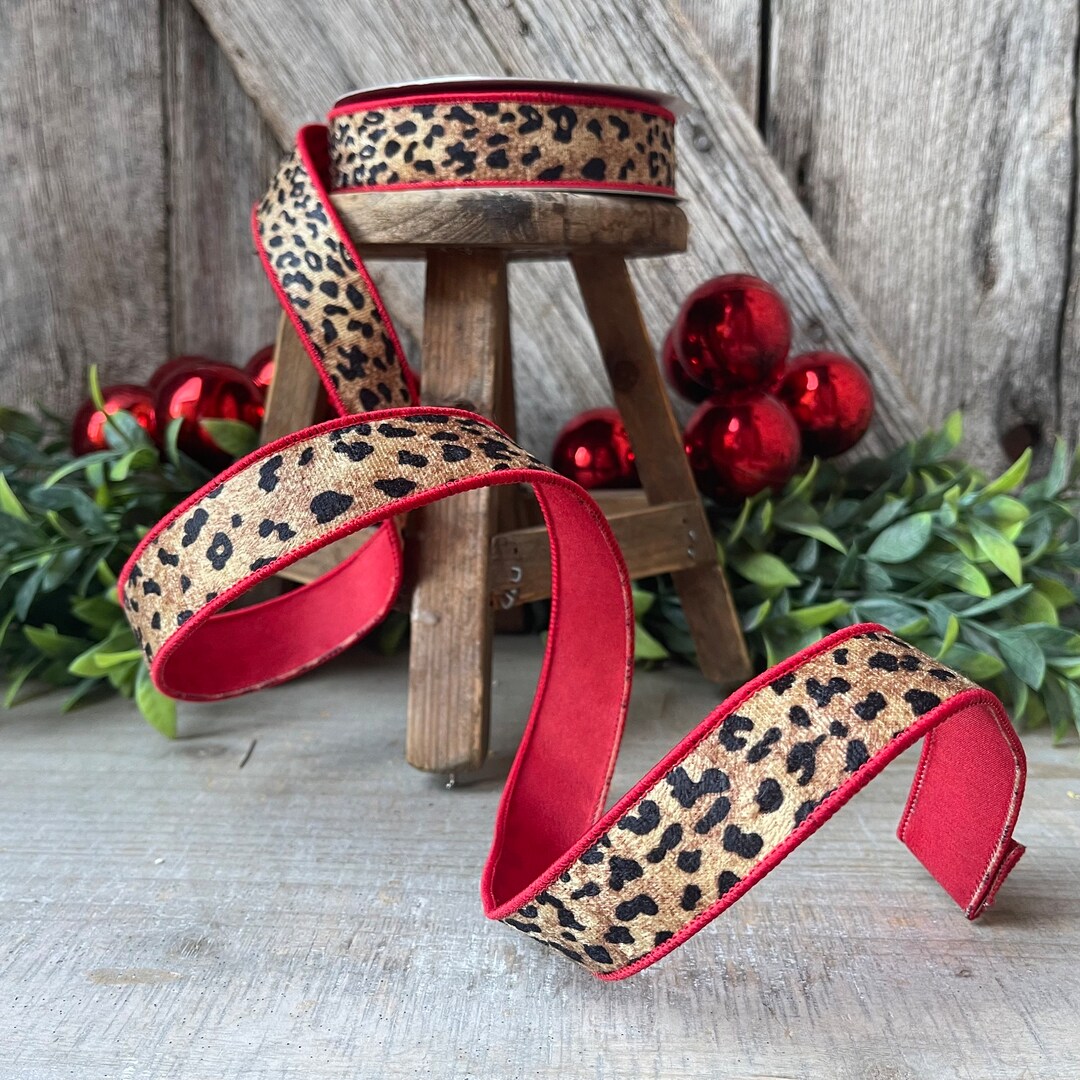 1 Leopard Ribbon, Farrisilk, Leopard With Red Backing, Farrisilk Ribbon ...