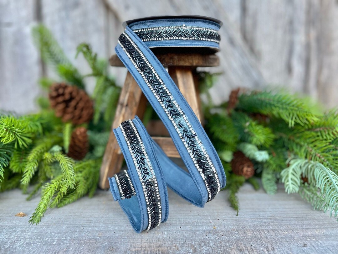 1" Steel Blue Ribbon, Farrisilk Ribbon, Blue Wired Ribbon, Blue ...